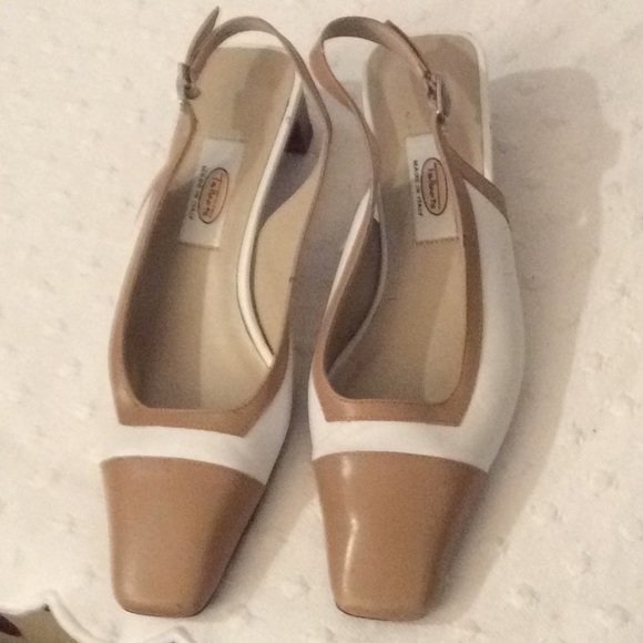 Talbots | Shoes | Talbots 2 Tone White Tan Low Heel Sandals 55m | Poshmark